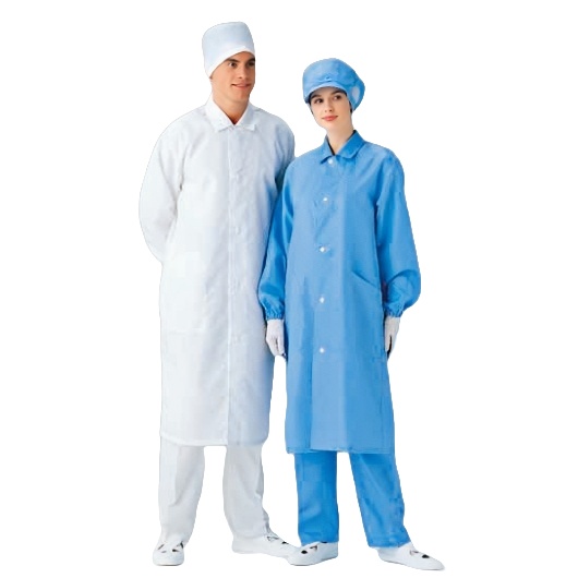 【Purchase Anti-Dust Gown White+Blue Notched-Collar Long-Sleeve Version ...